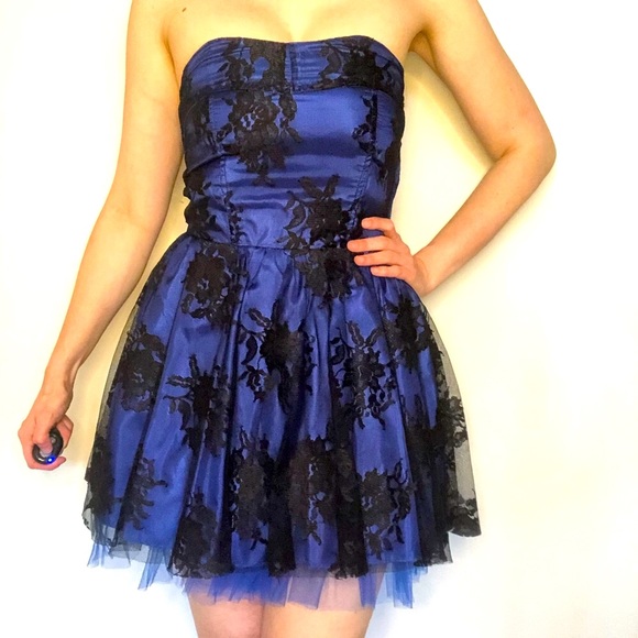 LF | Dresses | Lf Royal Blue Party Dress With Black Lace Overlay | Poshmark